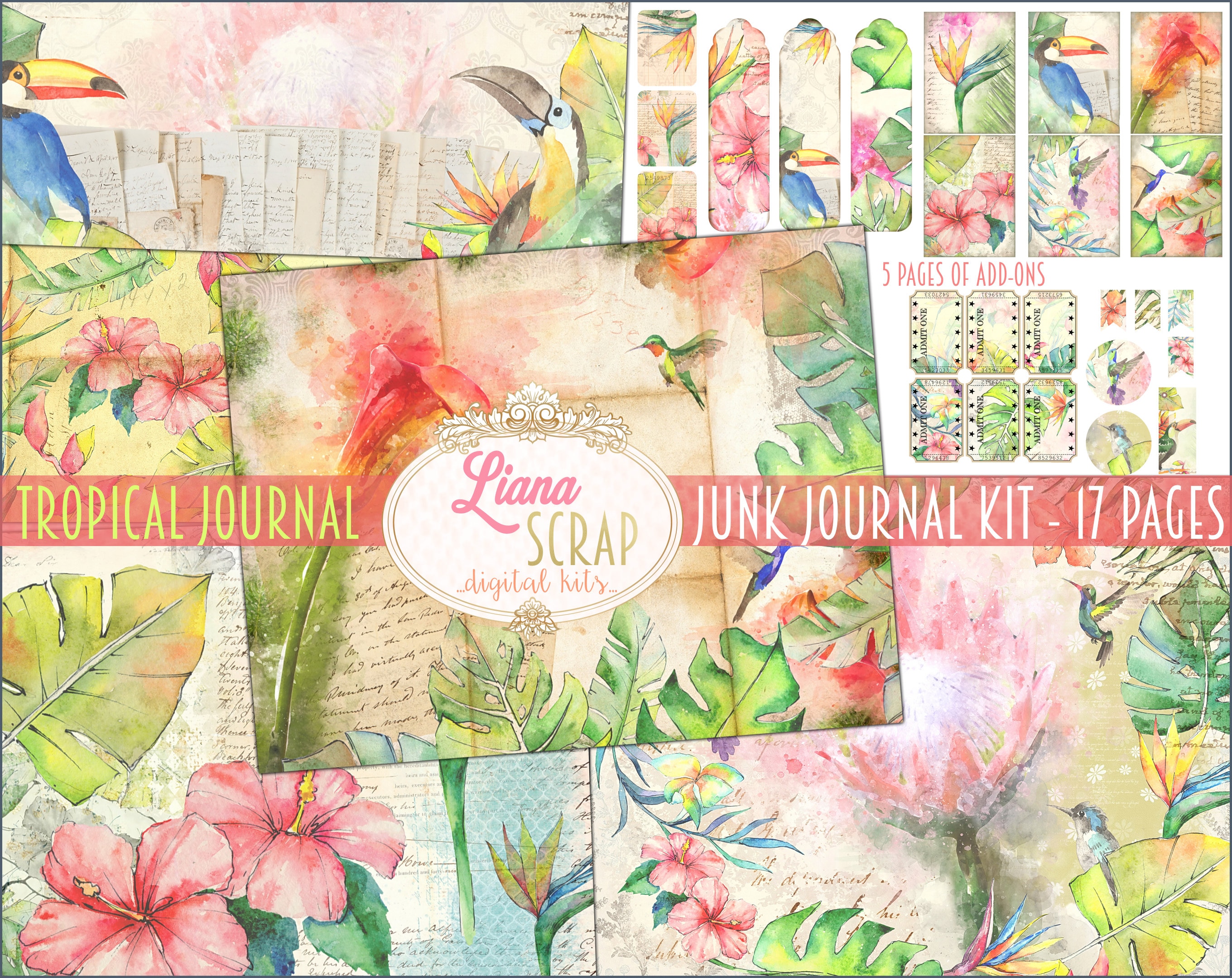 Tropical Journal Botanical and Nature Junk Journal Digital Kit - Etsy