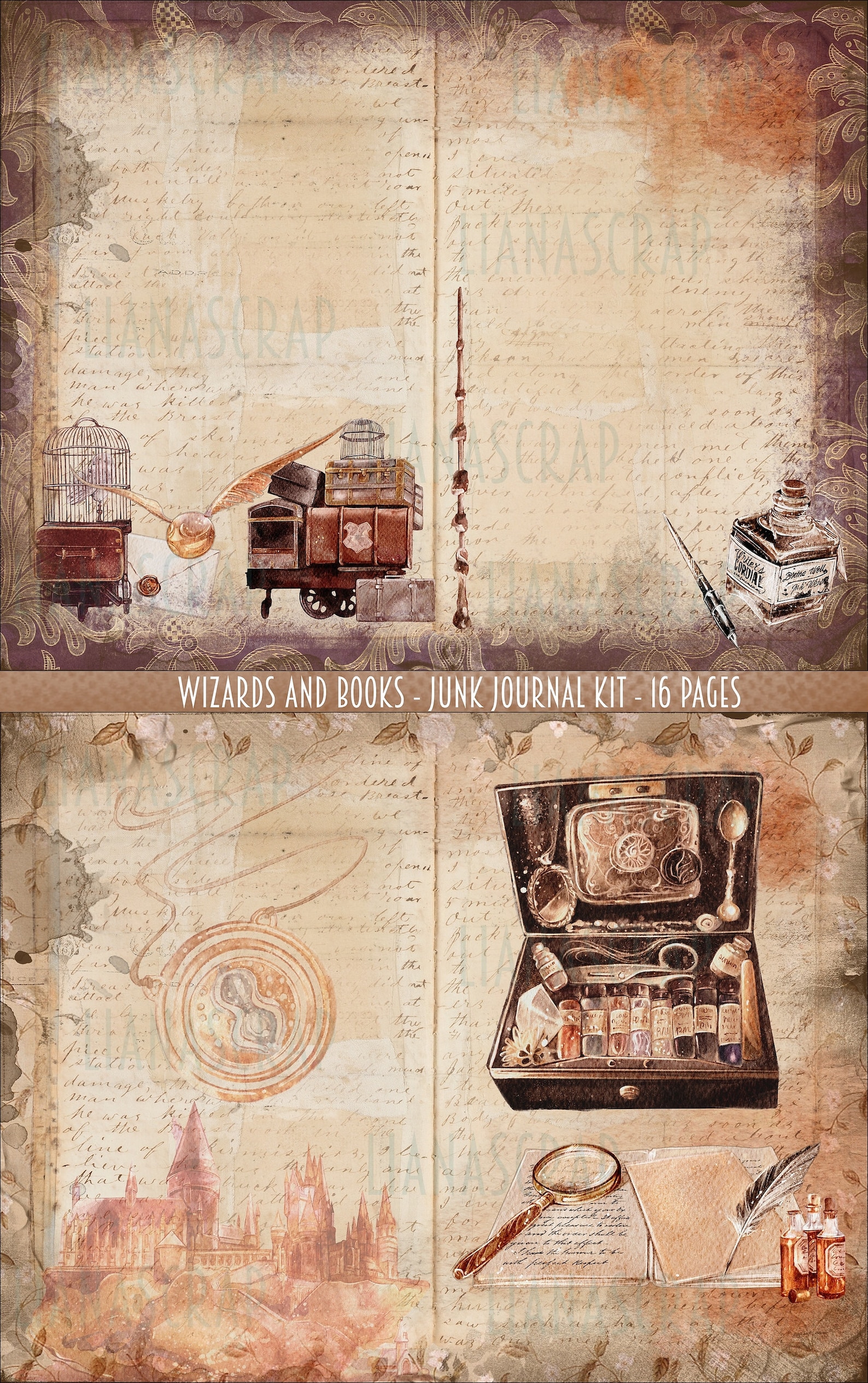 Wizards and Books Junk Journal Digital Kit Printable, Wizard Digital ...