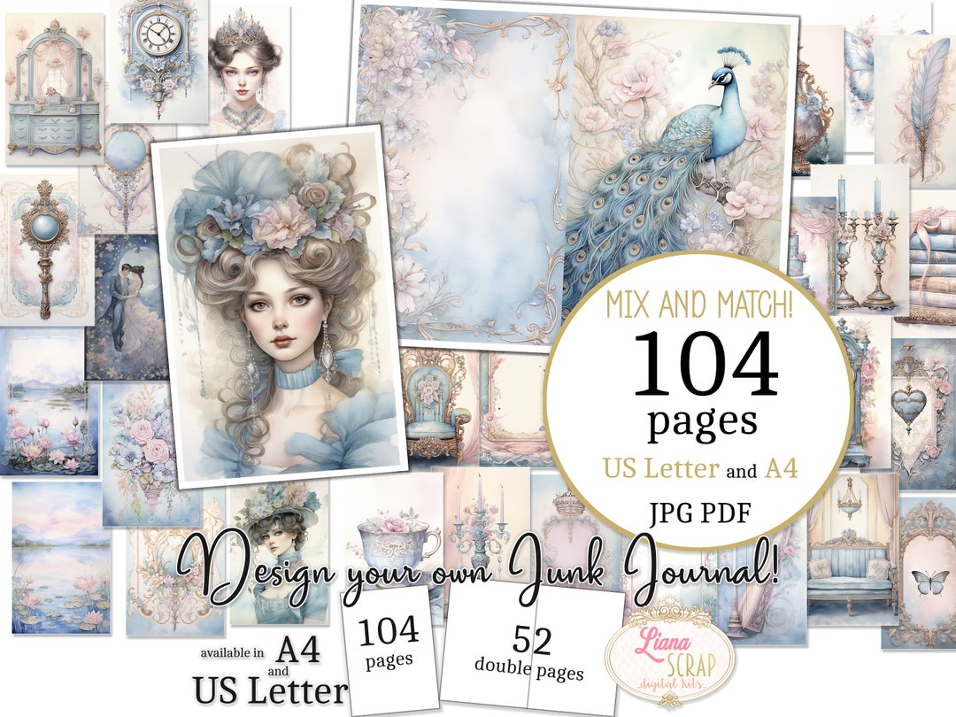 Junk Journal - Regency Blue - US Letter and A4 Size, Mix and Match ...