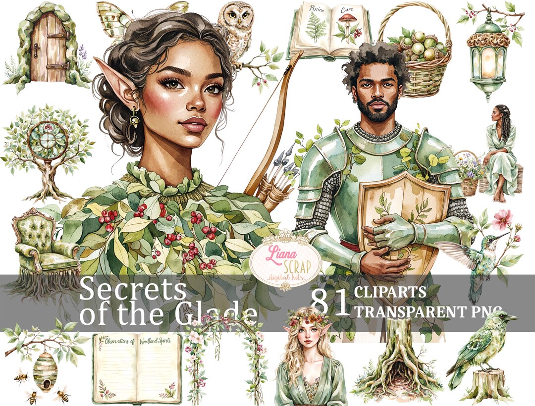 Secrets of the Glade 81 Digital Clipart Set - Watercolor Fairies ...