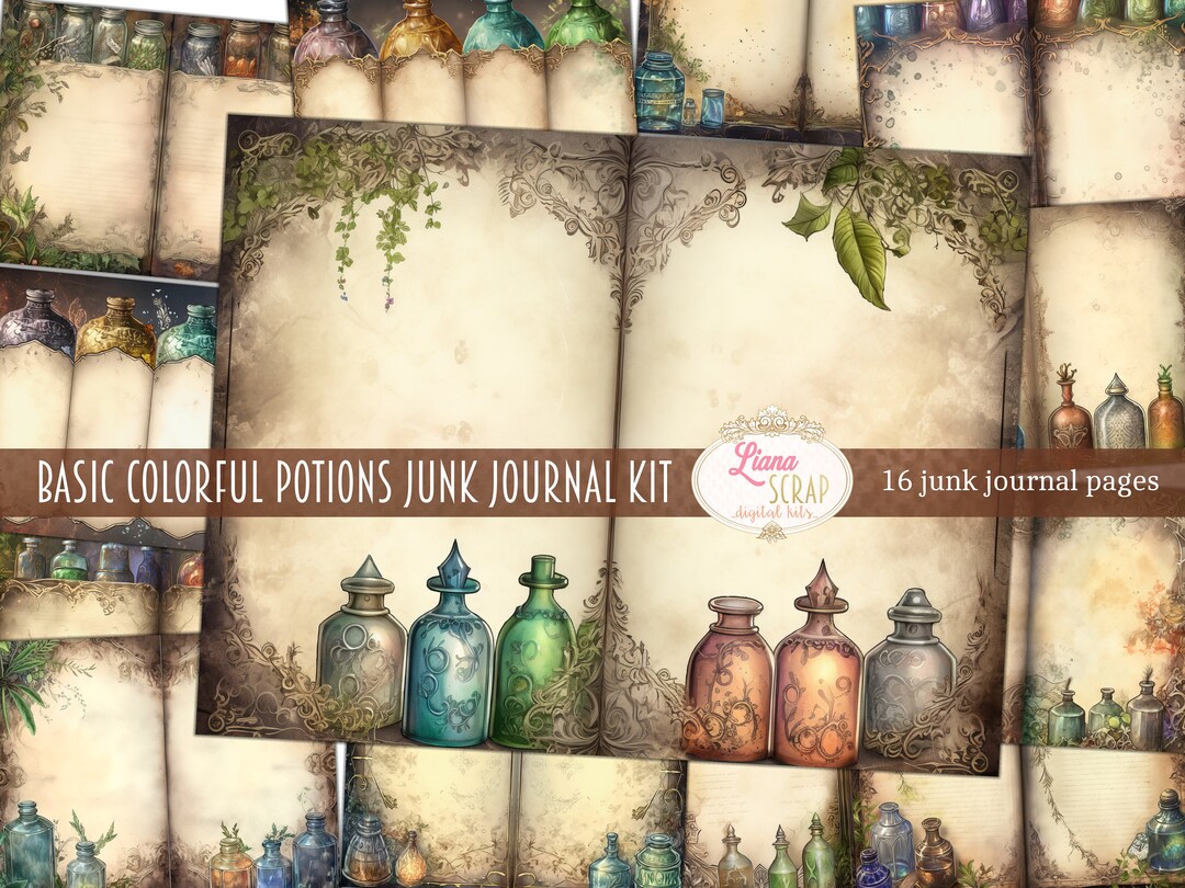 Basic Colorful Potions Digital Paper for Junk Journals, Old Paper ...