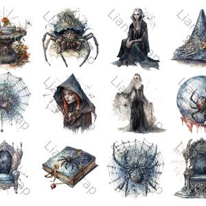 Spider Witch Clipart PNG Set, 20 Witch Clipart, Magic Commercial Use ...
