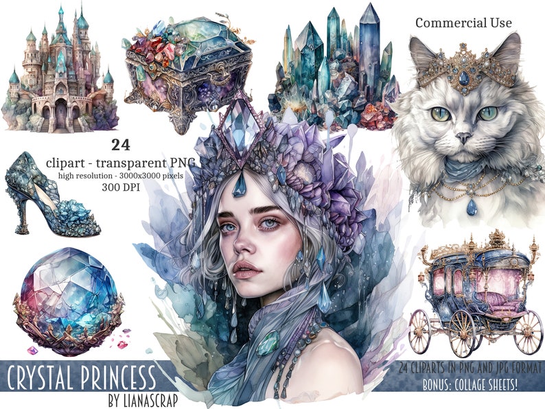 Crystal Princess Clipart PNG Set 24 Princess Clipart - Etsy