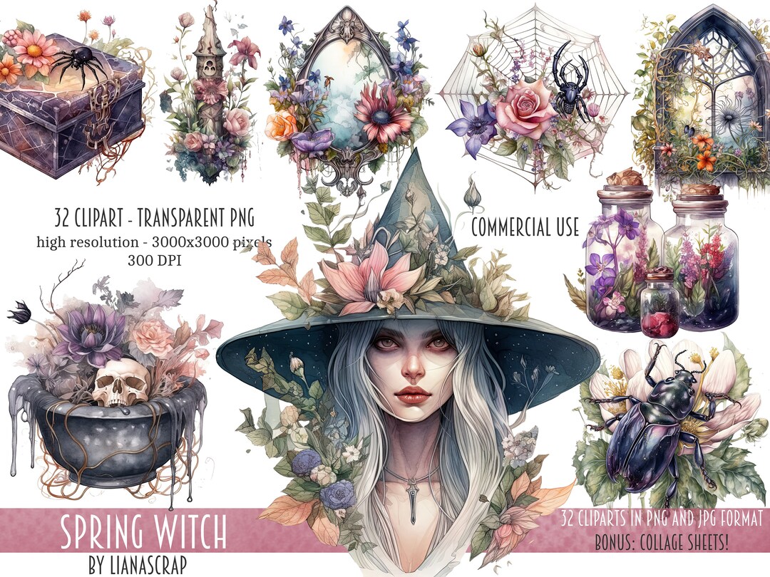 Spring Witch Clipart PNG Set 32 Witch Clipart Magic - Etsy Australia