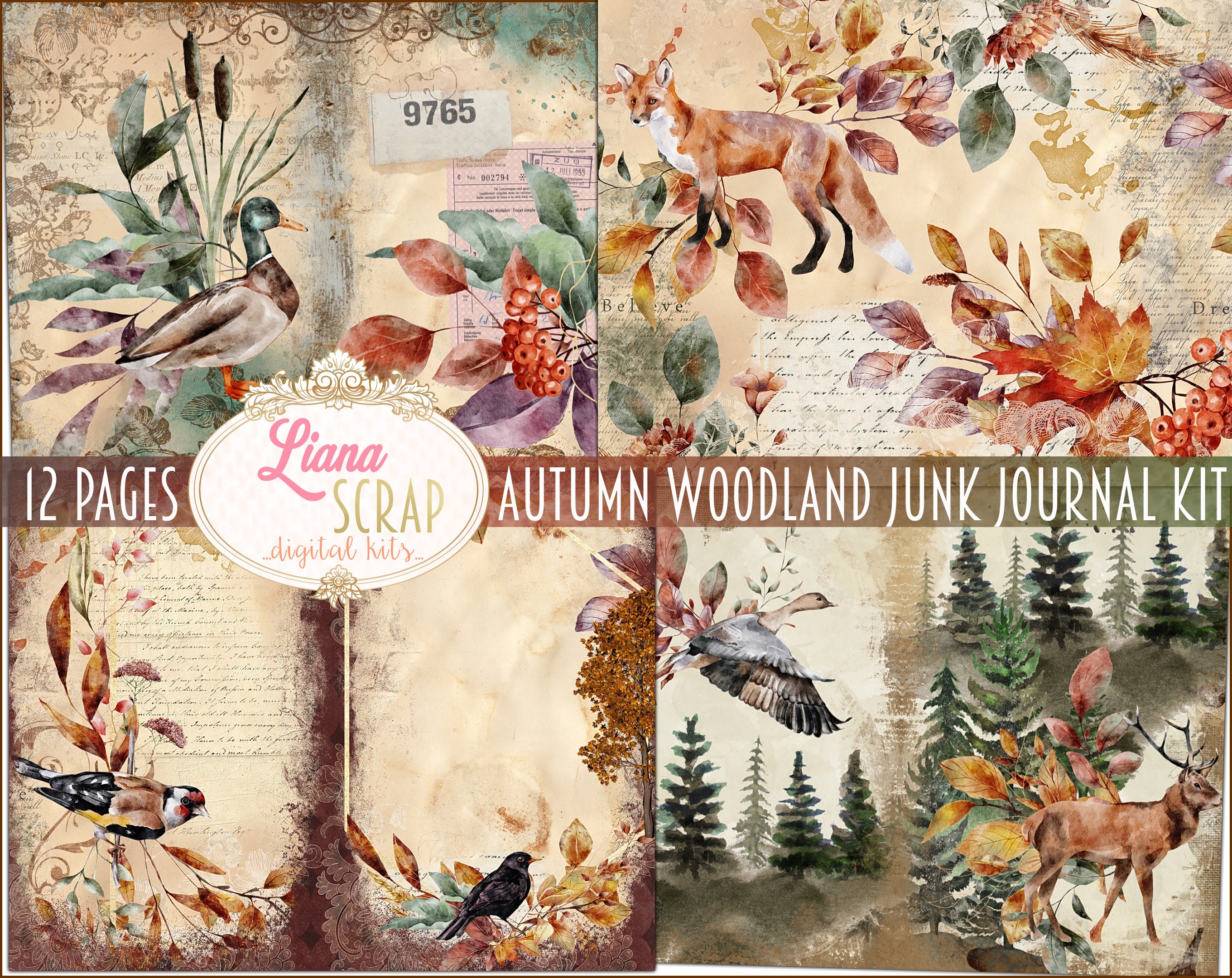Autumn Woodland Junk Journal Digital Kit Printable Autumn - Etsy