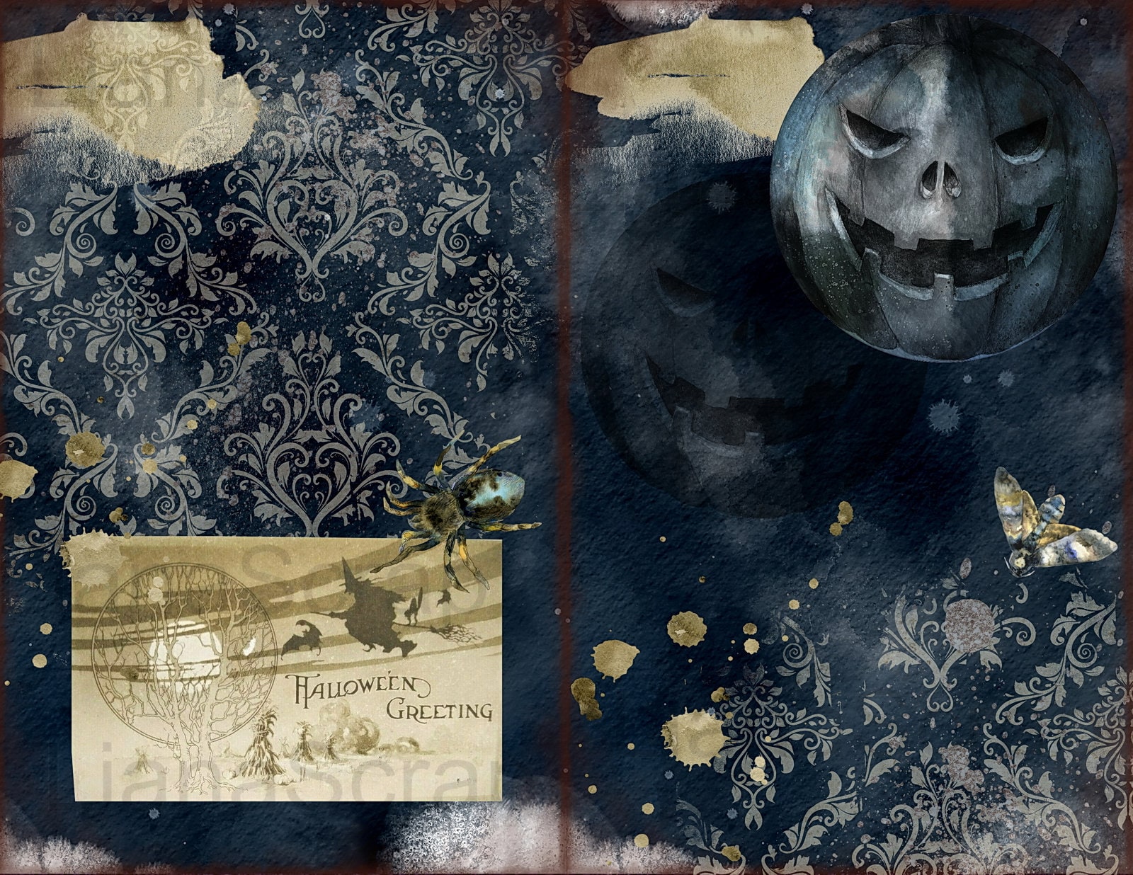 Dark Halloween Junk Journal Digital Kit Printable, Halloween Gothic ...