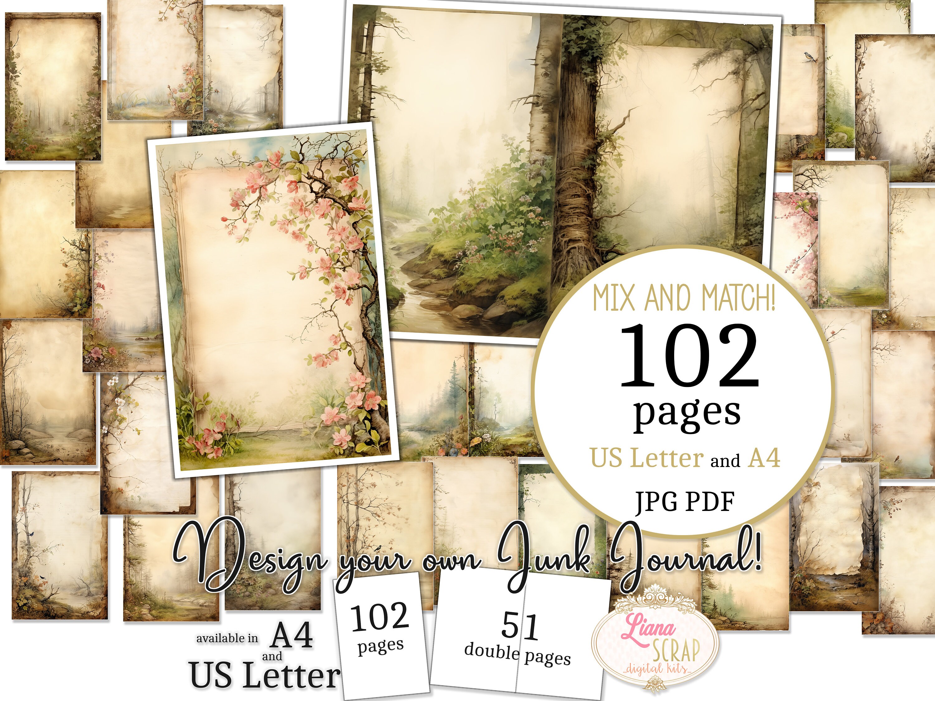 Junk Journal - Grungy Forest - US Letter and A4 Size, Mix and Match ...