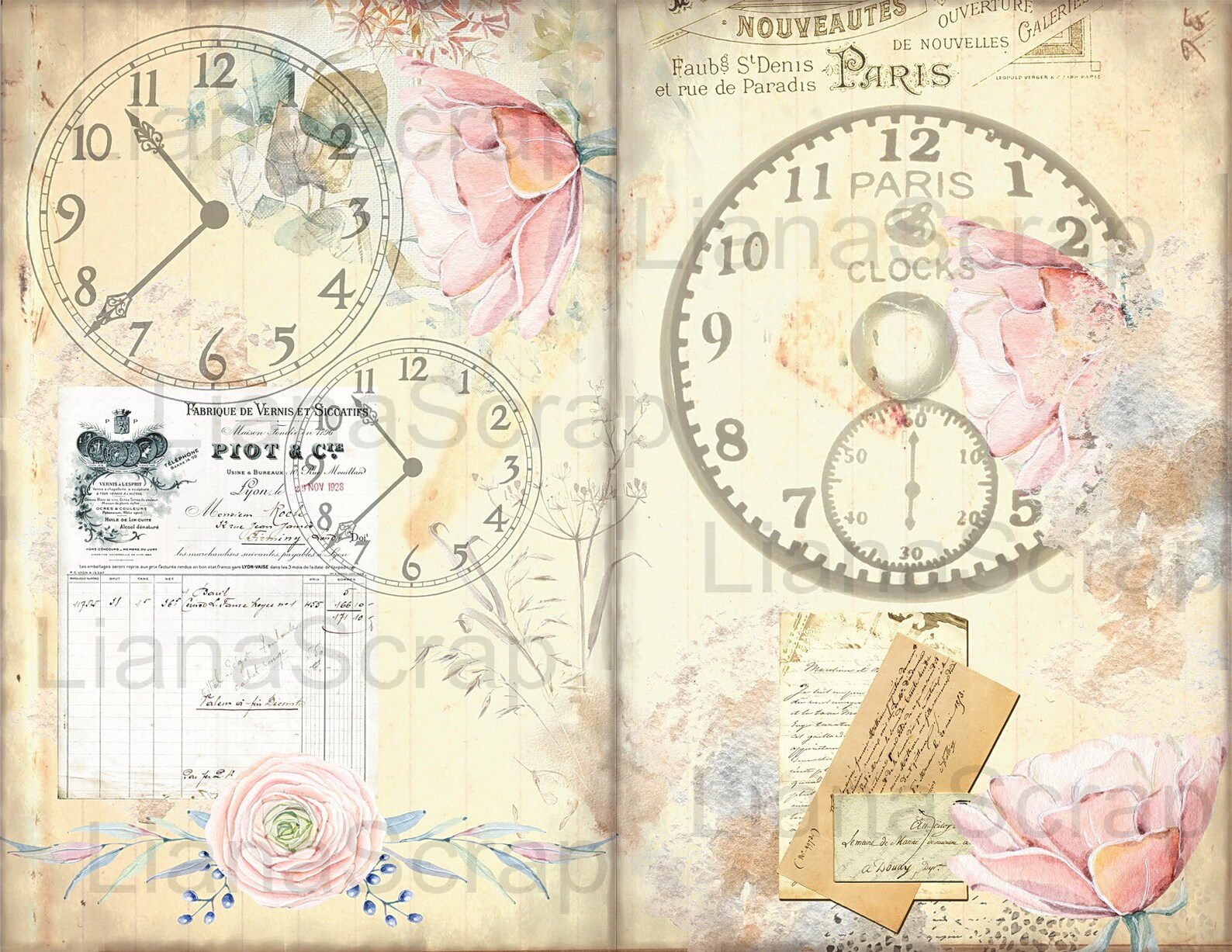 Vintage Clocks Junk Journal Digital Kit Printable Flowers and - Etsy