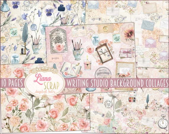 Writing Studio Background Collage Digital Kit Printable Books | Etsy
