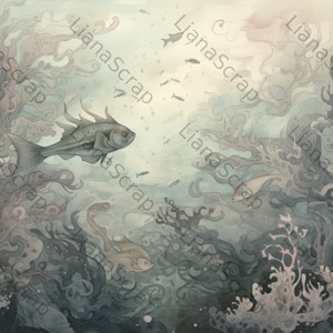 Cursed Ocean Background Paper, Haunted Underwater Collage Printable ...