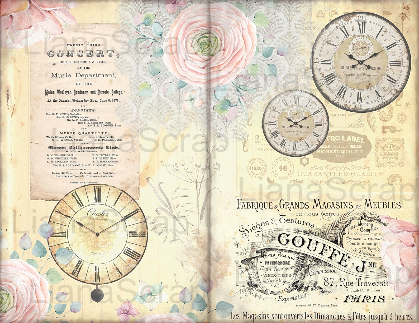 Vintage Clocks Junk Journal Digital Kit Printable Flowers and | Etsy