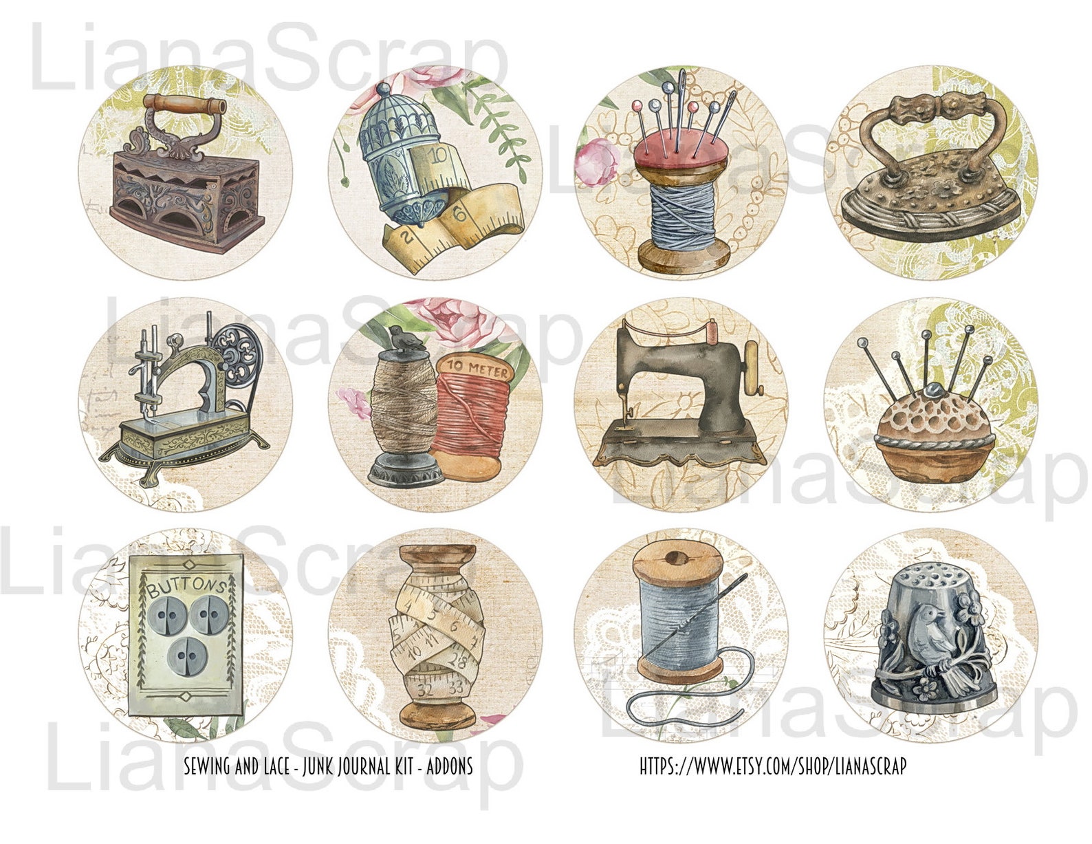 Sewing and Lace Ephemera Printables Sewing Digital Collage - Etsy