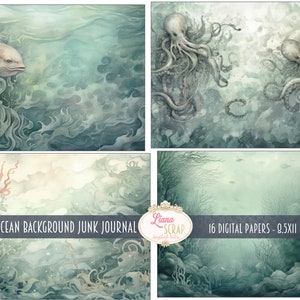 Cursed Ocean Background Paper, Haunted Underwater Collage Printable ...