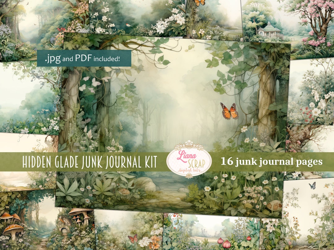 Hidden Glade Digital Junk Journal Background, Fairy Forest Collage ...