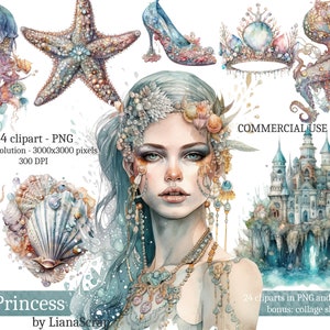 Sea Princess Clipart PNG Set, 24 Under the Sea Clipart, Commercial Use ...