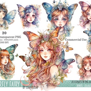 Butterfly Fairy Clipart PNG Set, 20 Fairy Clipart, Commercial Use Clip ...