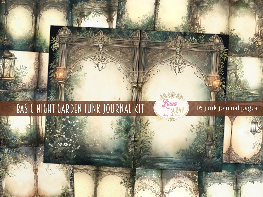 Basic Night Garden Digital Paper for Junk Journals, Old Paper With ...