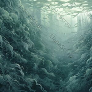 Cursed Ocean Background Paper, Haunted Underwater Collage Printable ...