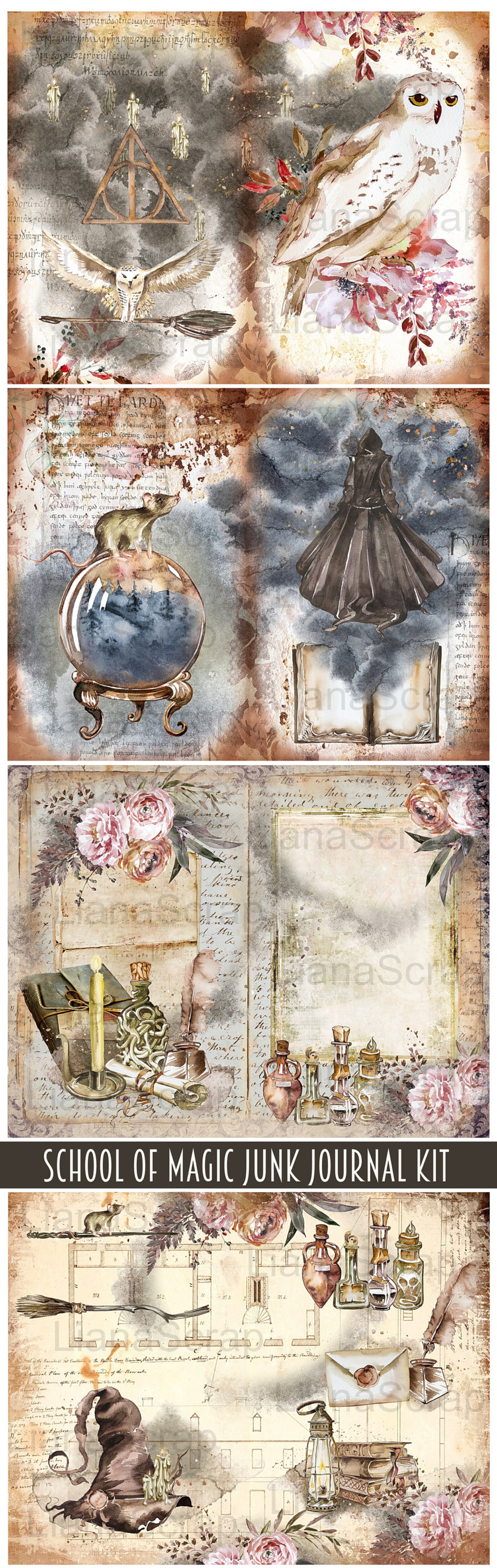 School of Magic Junk Journal Digital Kit Printable, Wizard Digital ...