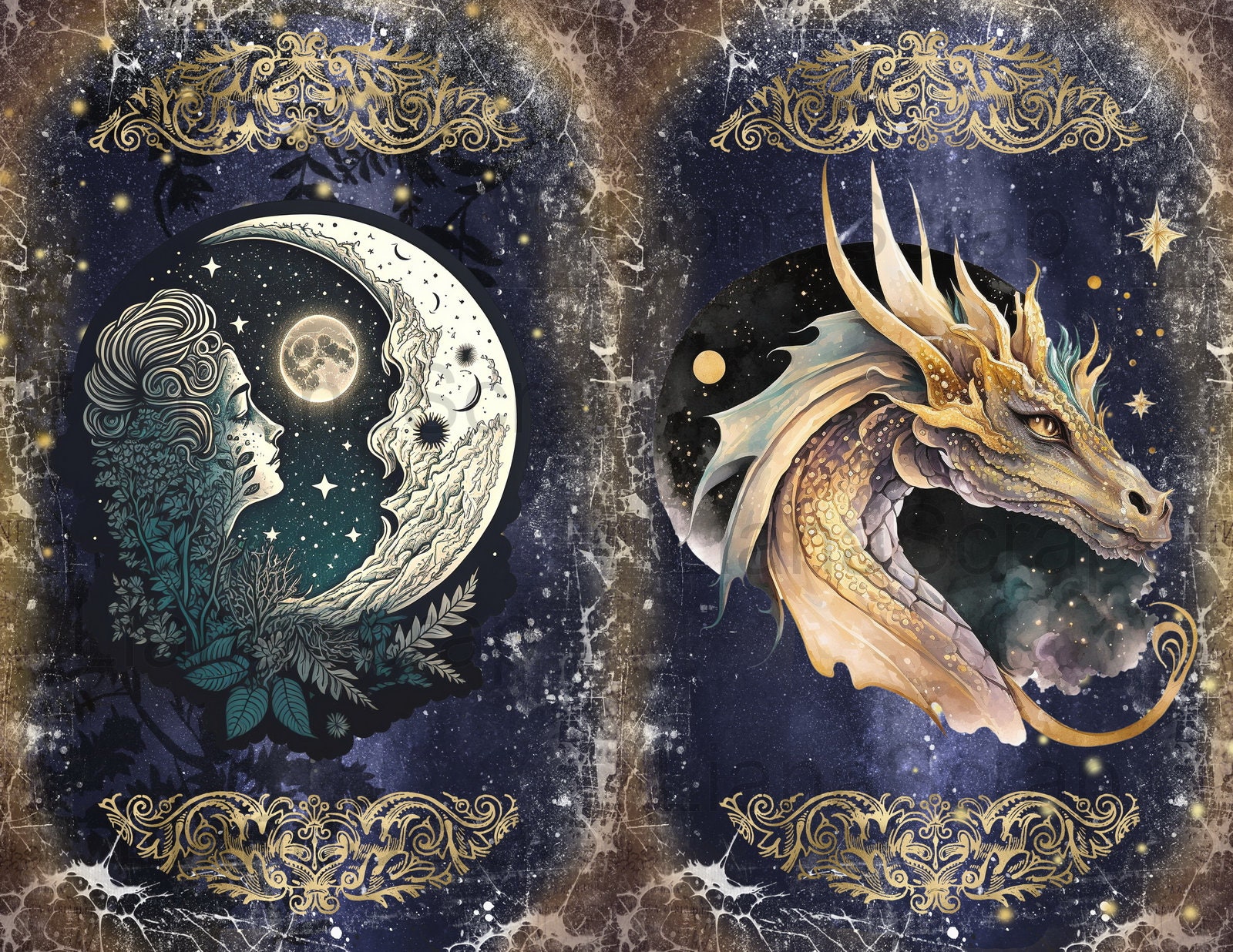Celestial Dragons Junk Journal Kit, Fantasy Collage (digital) - Etsy