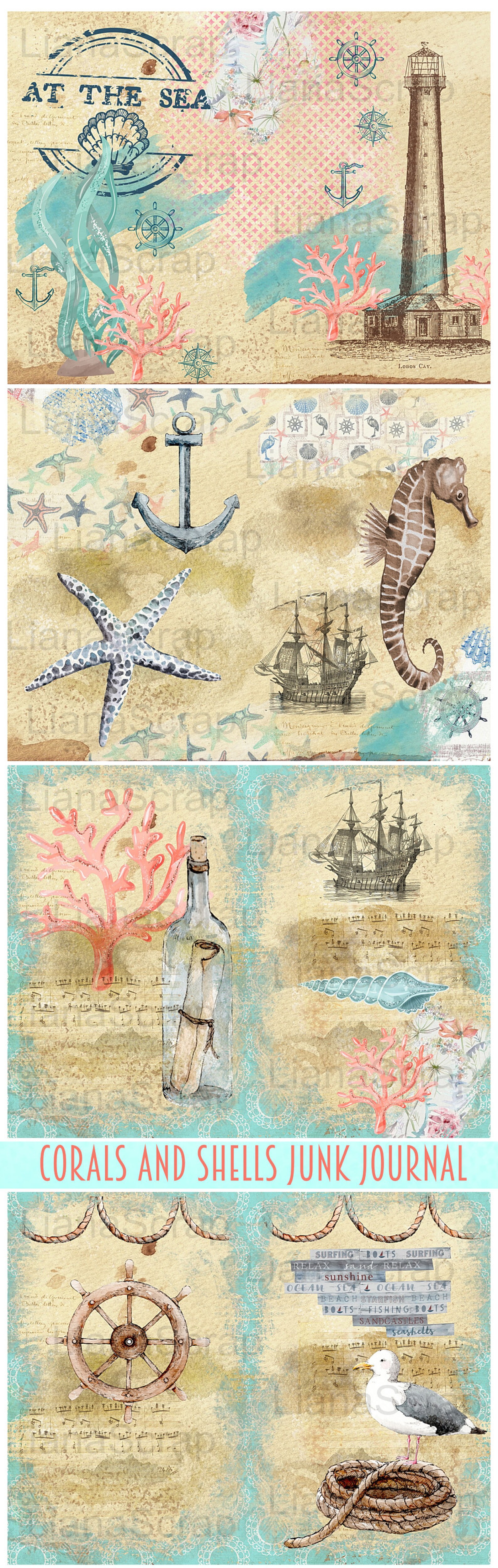 Coral and Shells Junk Journal Kit Sea Printables Nautical - Etsy