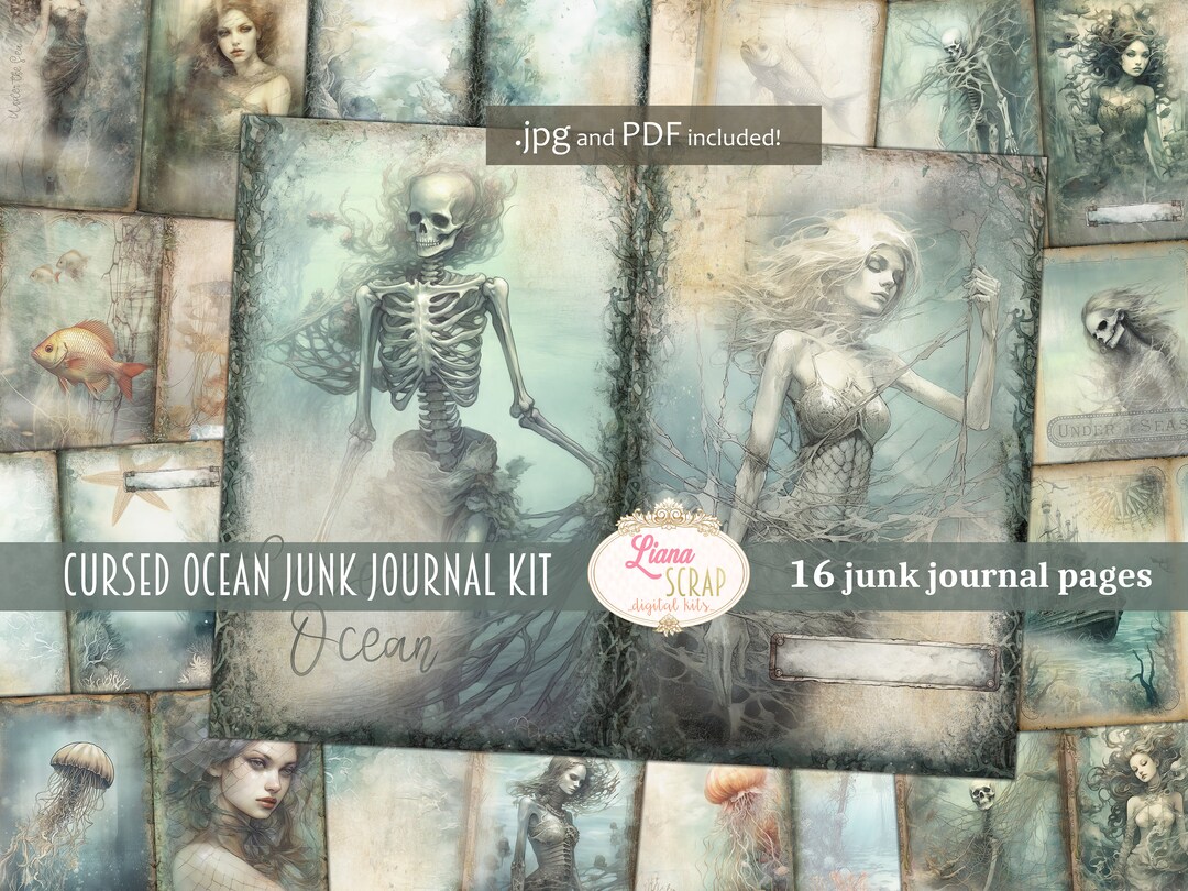 Cursed Ocean Digital Junk Journal Kit, Haunted Underwater Collage ...
