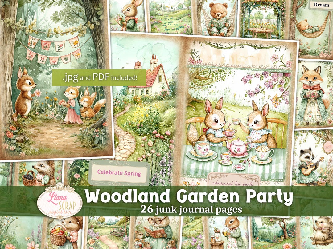 Woodland Garden Party Junk Journal Kit, Forest Collage Printable ...