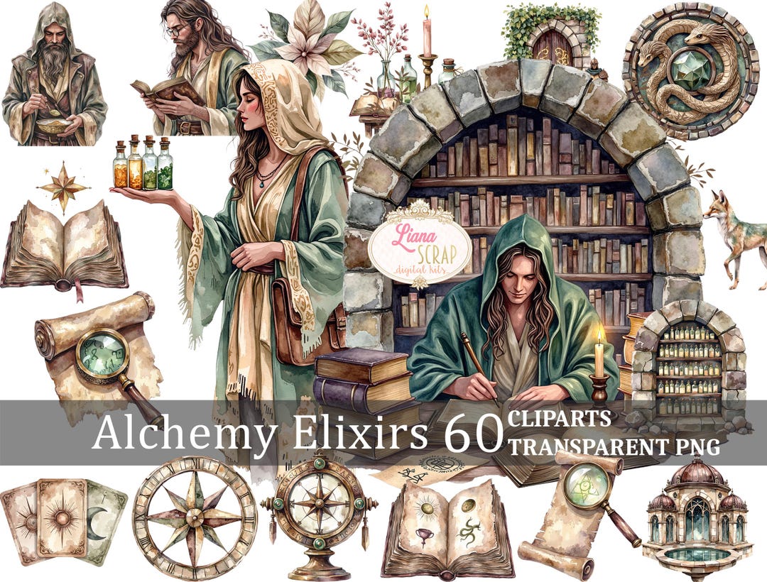Alchemy Elixirs Clipart - Watercolor Magic, Witchcraft, Bookish Design ...