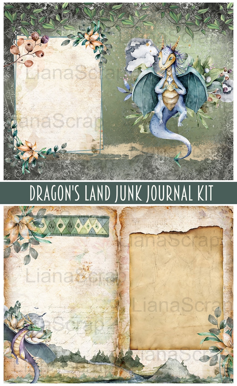 Dragons Land Junk Journal Digital Kit Printable Dragon | Etsy