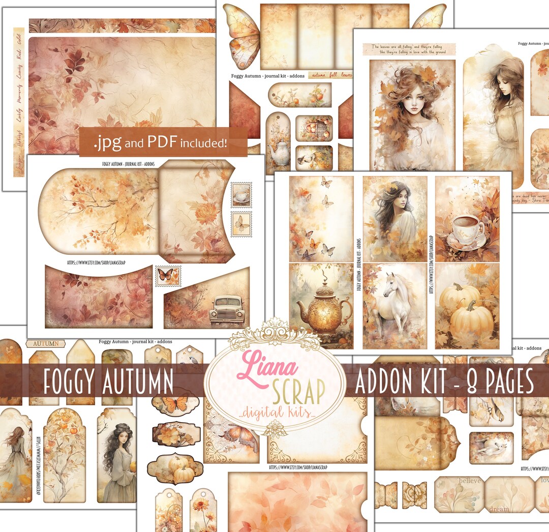 Foggy Autumn Digital Junk Journal ADDON Kit, Autumn Collage Printable ...