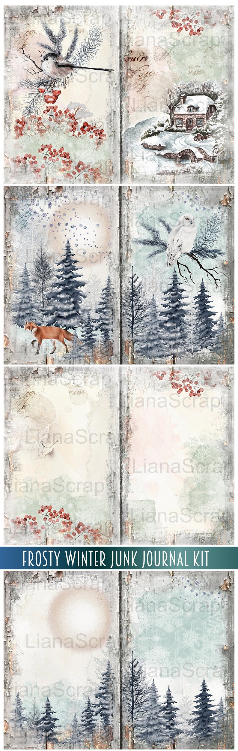 Frosty Winter Junk Journal Kit Winter Collage Printables - Etsy