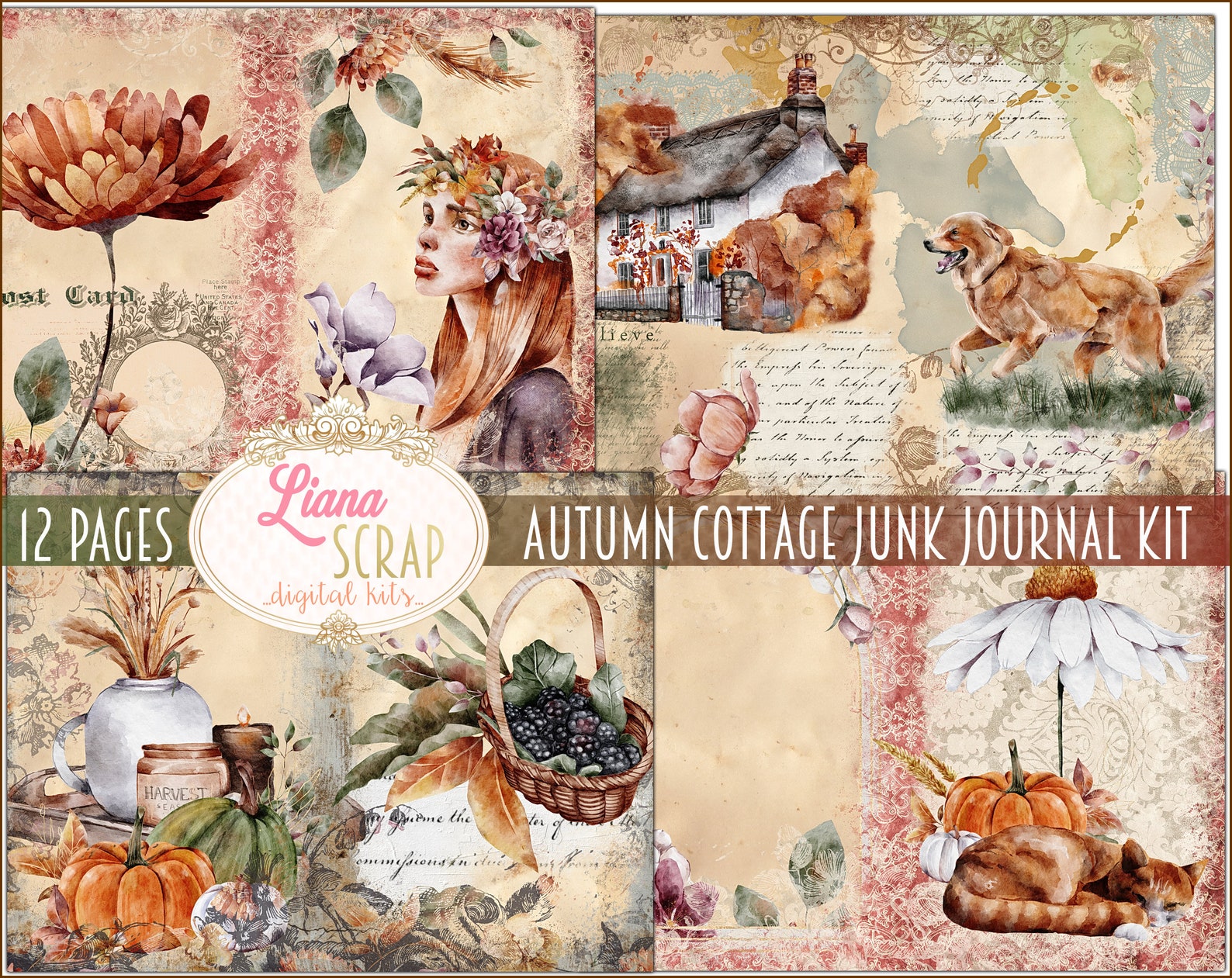 Autumn Cottage Junk Journal Digital Kit Printable, Autumn Journal ...