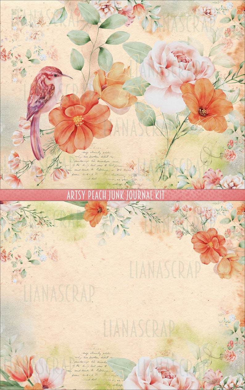 Artsy Peach Junk Journal Digital Kit Printable Flowers and - Etsy