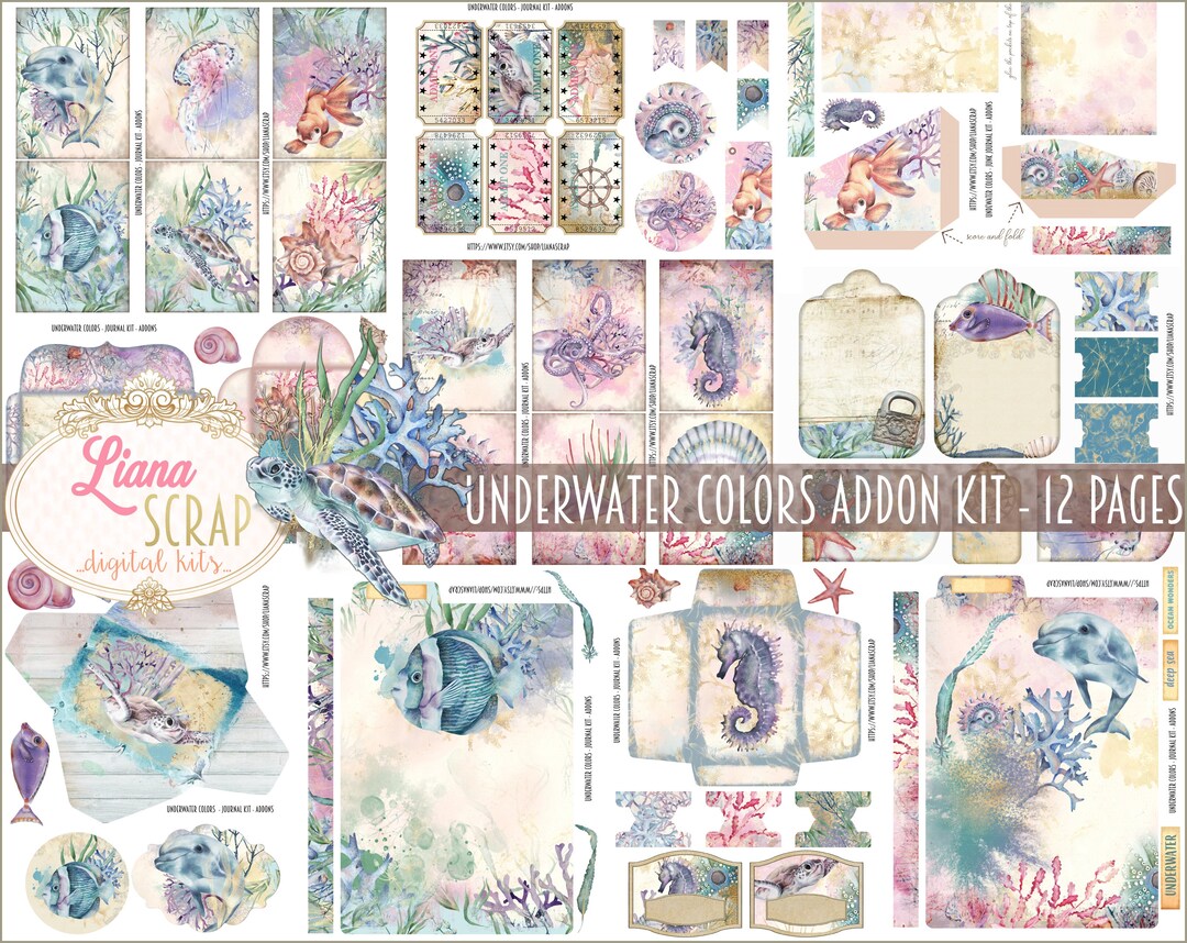 Underwater Colors Junk Journal ADDON Kit, Underwater Life Printables ...