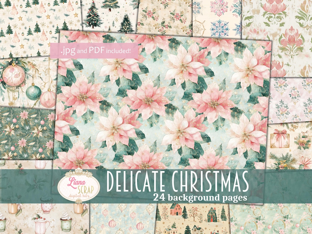 Delicate Christmas Background Paper, Pink Christmas Collage Printable ...