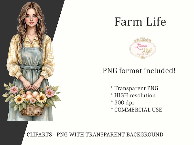 Farm Life Clipart Set - Watercolor Farm Animals, Sunflowers, Country ...