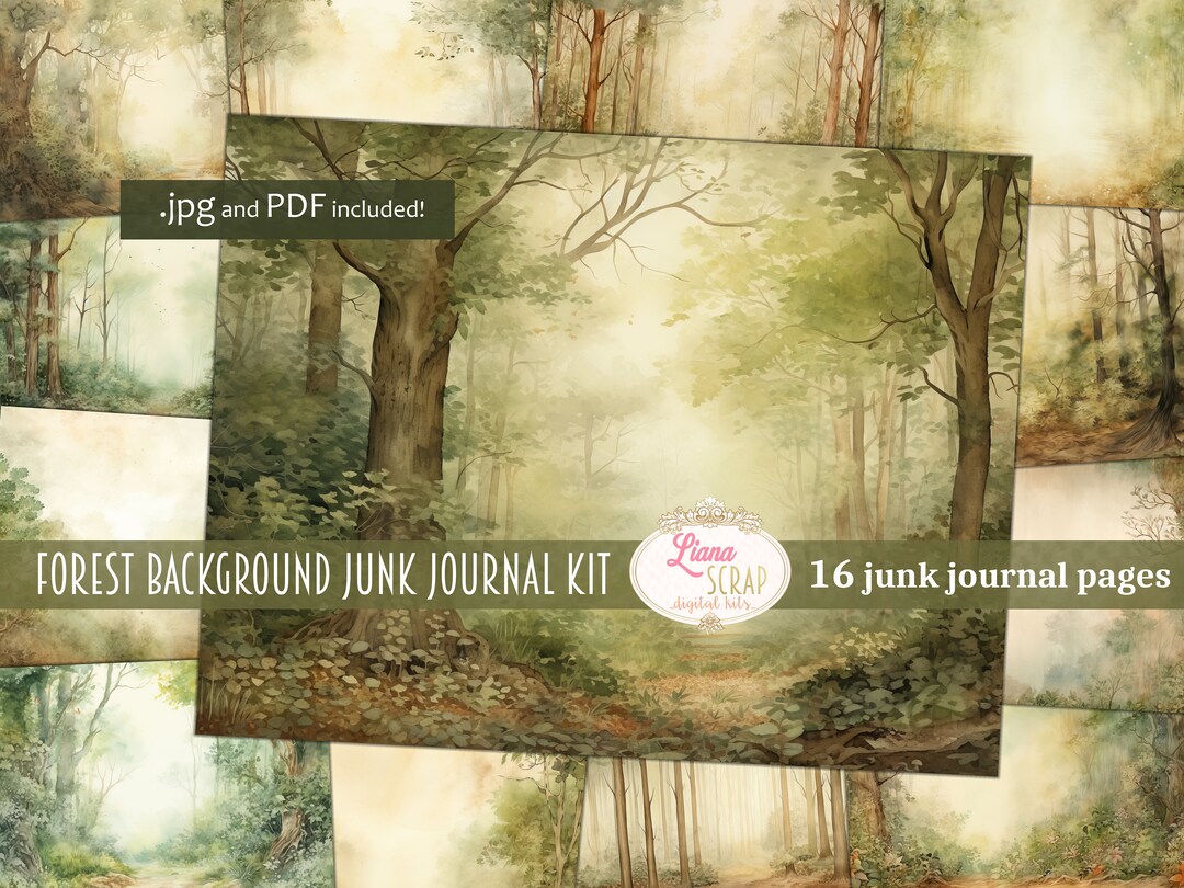 Forest Background, Digital Junk Journal, Forest Collage Printable ...