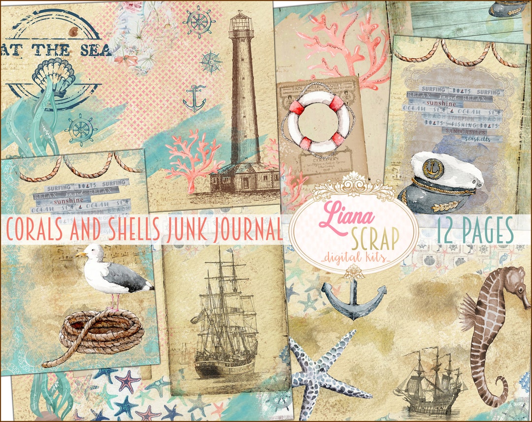 Coral and Shells Junk Journal Kit, Sea Printables, Nautical Collage ...