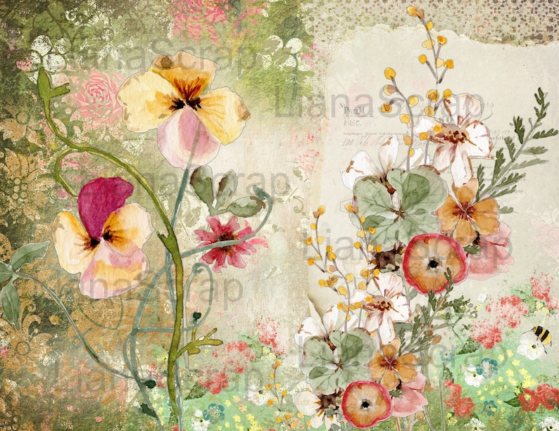 Fairy Junk Journal Kit, Floral Collage, Flowers, Mushrooms (digital ...