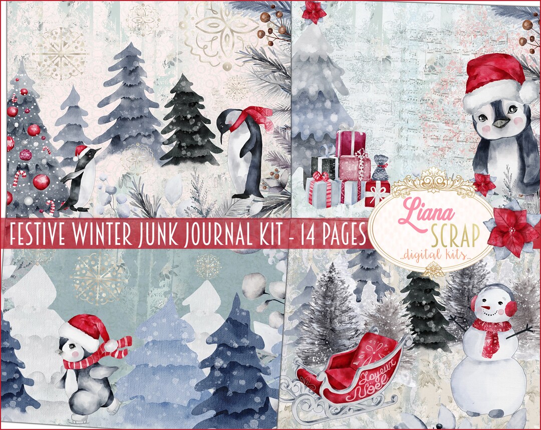 Festive Winter Junk Journal Kit, Winter Collage Printables, Digital ...