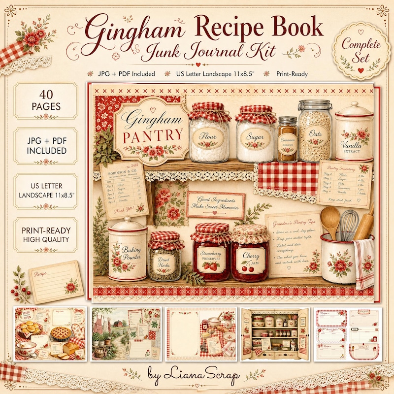 Red Gingham Cookbook - Etsy
