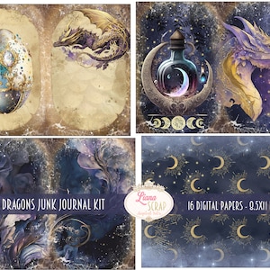 Celestial Dragons Junk Journal Kit, Fantasy World Collage Printables ...