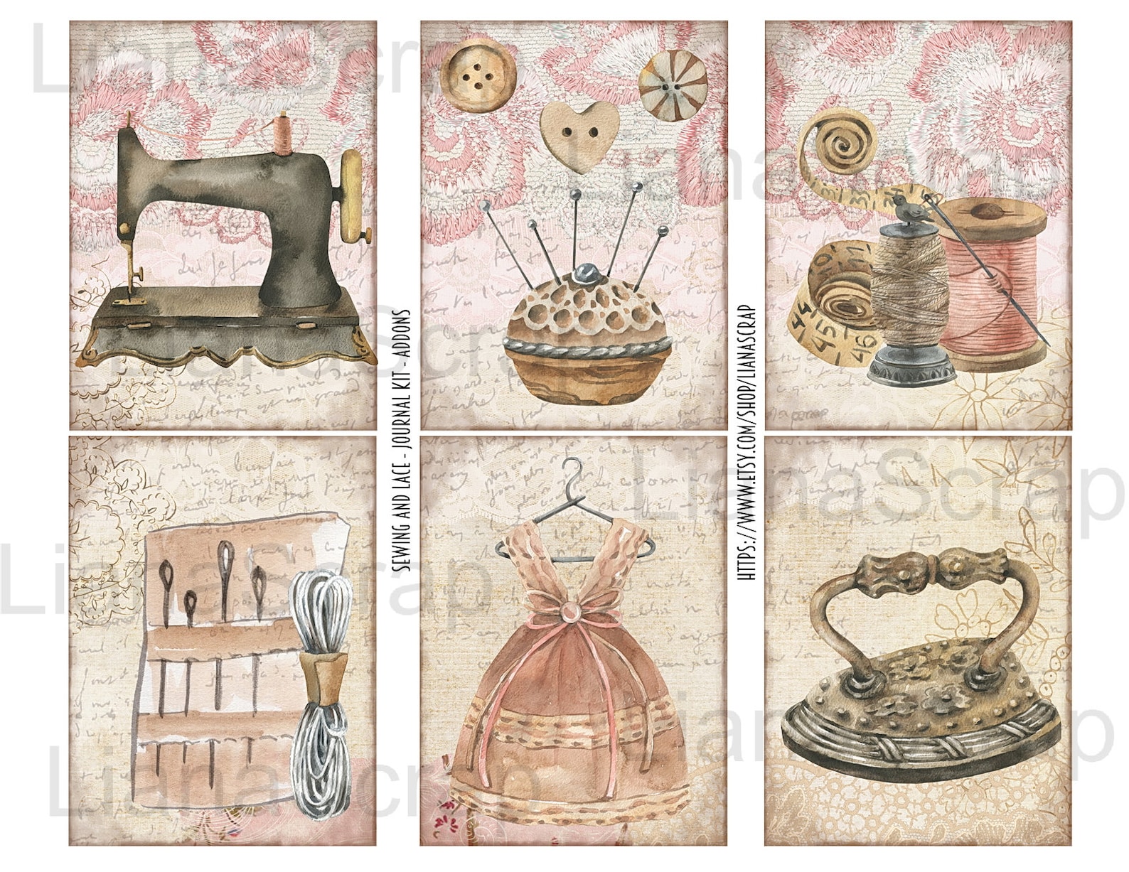 Sewing and Lace Ephemera Printables Sewing Digital Collage - Etsy