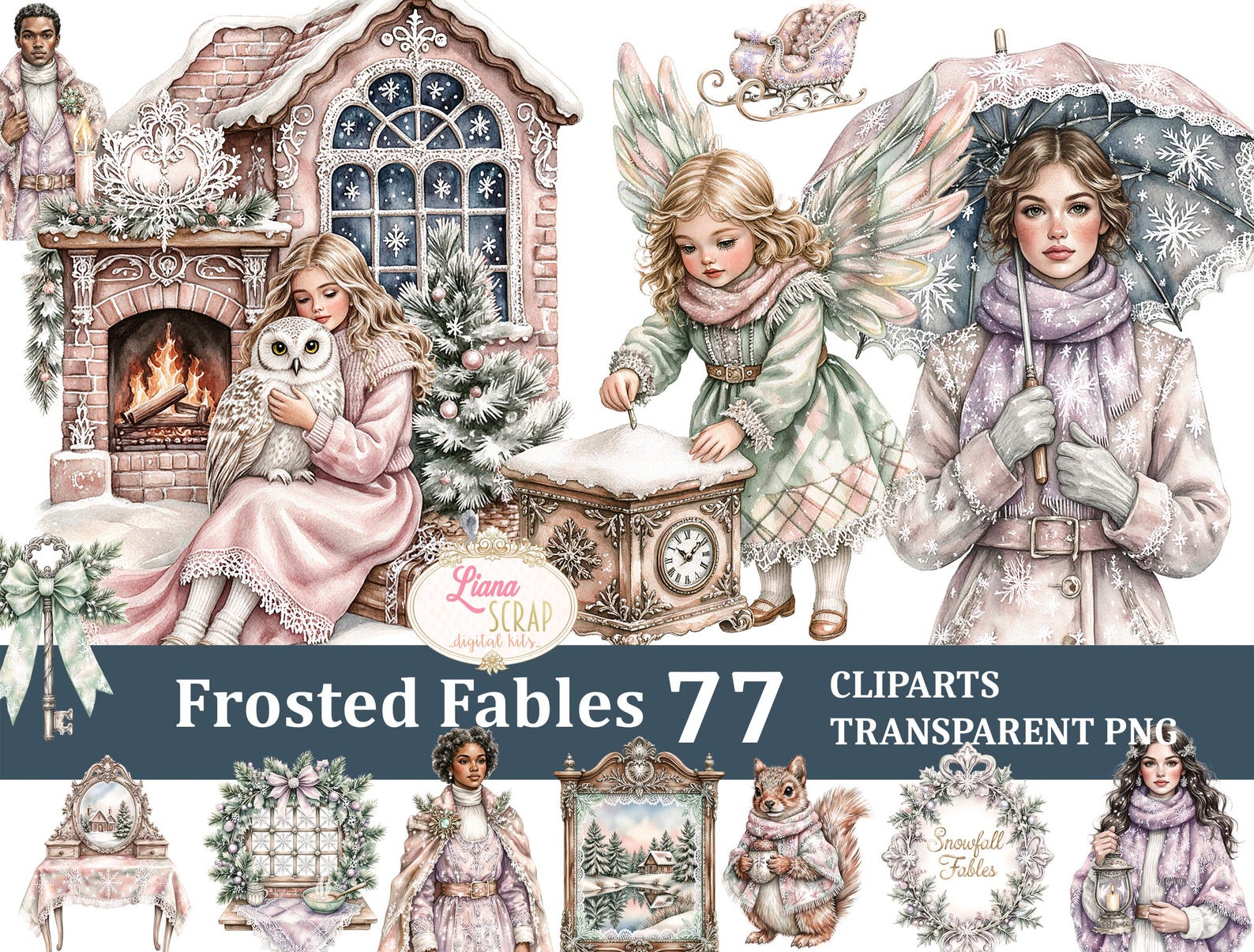 Frosted Fables - 77 Watercolor PNG Illustrations - Digital Planner ...