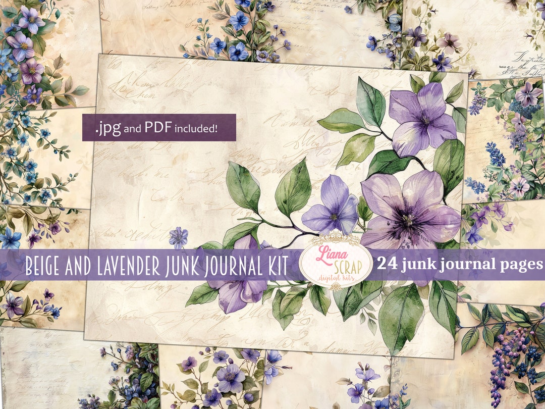Beige and Lavender Vintage Paper, Digital Junk Journal Background, Junk ...