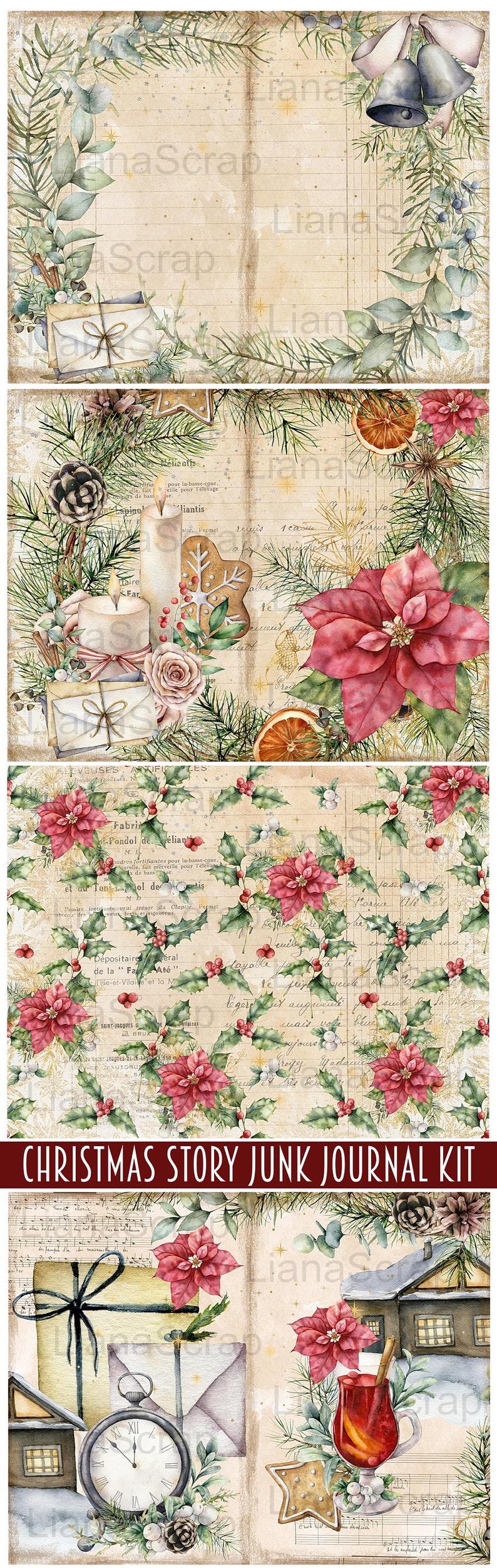 Vintage Christmas Story Junk Journal Kit, Collage Printables (digital ...