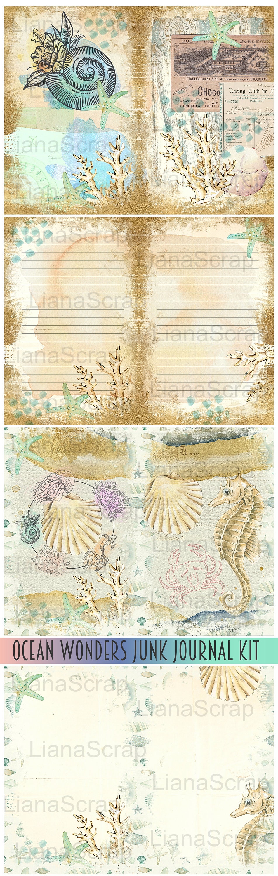 Ocean Wonders Junk Journal Kit Digital Ocean Printables - Etsy