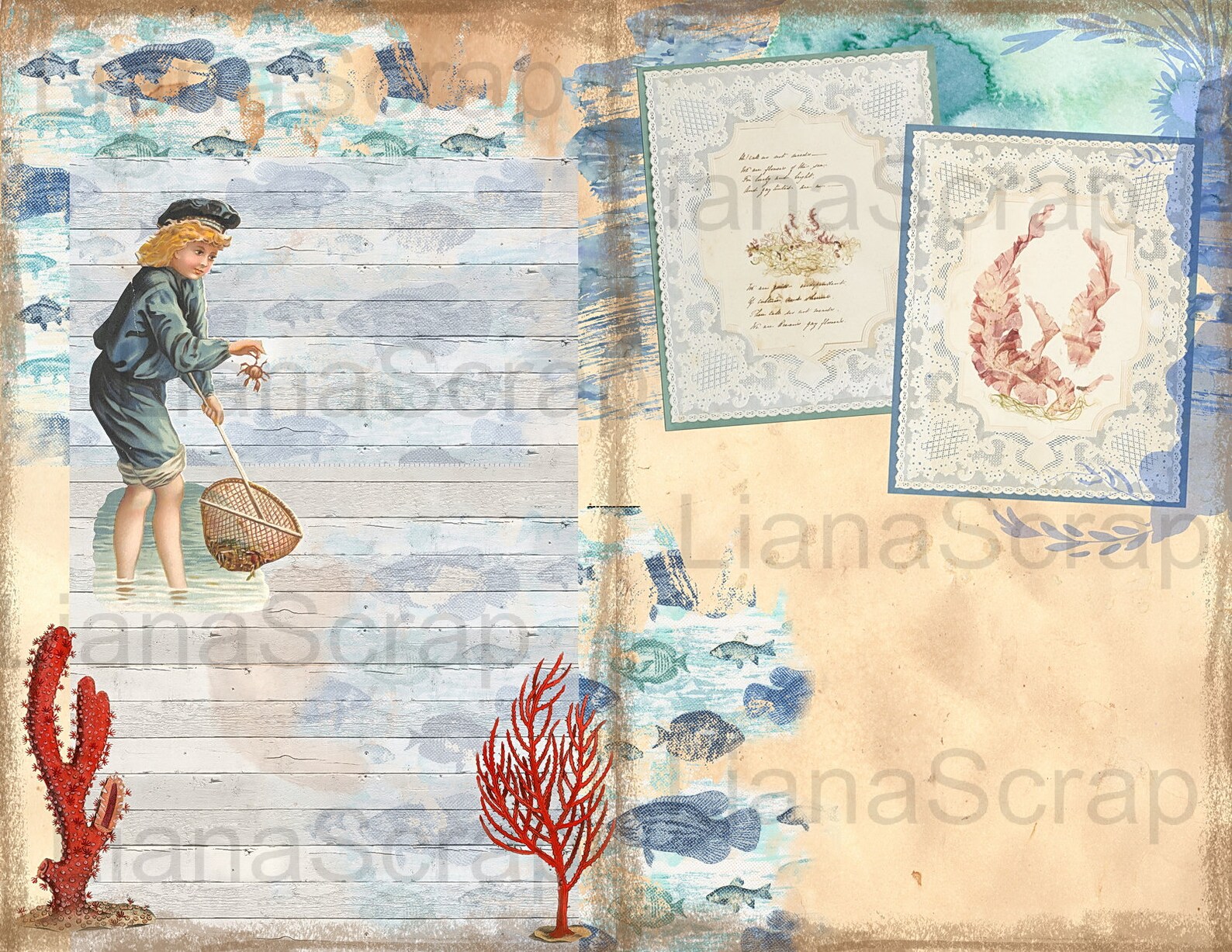 Waves and Seagulls Junk Journal Kit Digital Ocean and Sea | Etsy UK