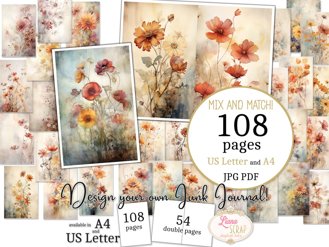 Junk Journal - Autumn Flower Haven - US Letter and A4 Size, Mix and ...