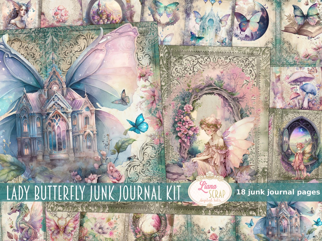 Lady Butterfly Junk Journal Kit, Butterfly Enchanted World Collage ...